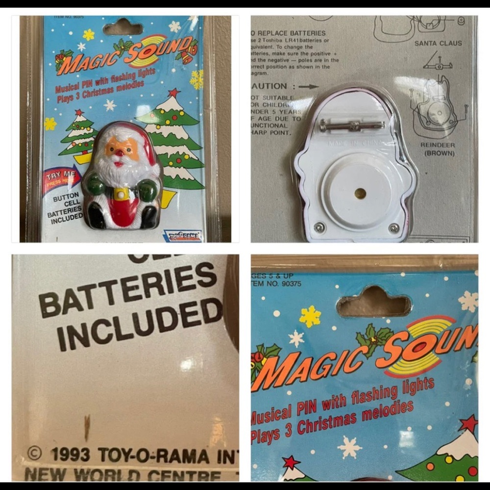 Rare Deadstock 1993 Magic Sound Santa Pin By Toy-O-Ra… - Gem